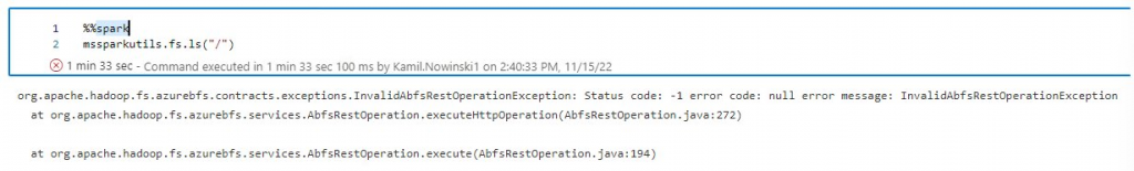 InvalidAbfsRestOperationException in Azure Synapse notebook | Azure Player